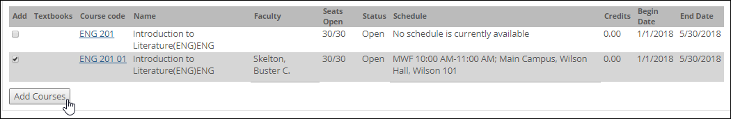 Add/Drop Courses Feature