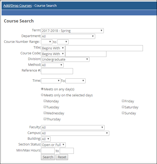 Add/Drop Courses Feature